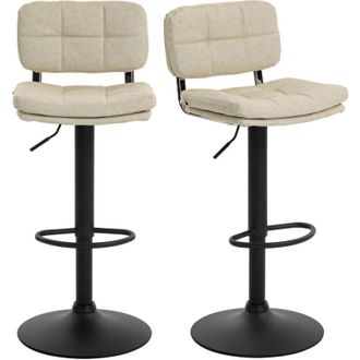 HOMCOM Lot de 2 tabourets de bar - HOMCOM - capitonn&eacute;, pivotant, r&eacute;glable - repose-pied - Rev&ecirc;tement synth&eacute;tique PU - 41.5x45x107cm - cr&egrave;me