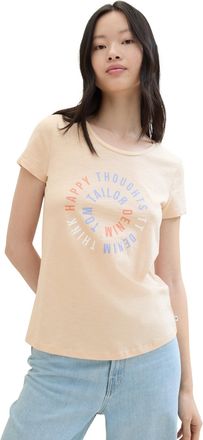 Tom Tailor Damen Basic T-Shirt mit Schriftzug, bisque, S