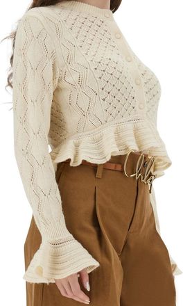 Chlo&eacute; Crochet Knit Alpaca Cardigan - Ivory