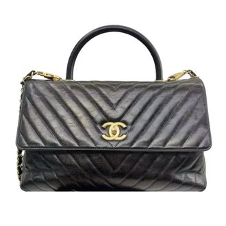 Chanel Black Chevron Large Coco Top Handle
