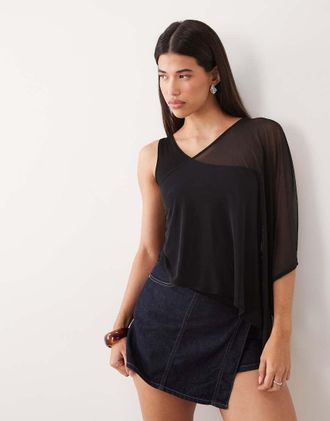 Motel Siera Cupro- und Mesh-Overlay, asymmetrisches Top in Schwarz