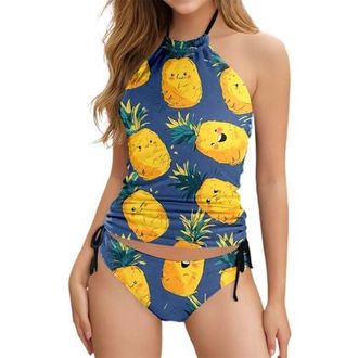 Generic Maillot de bain tankini push-up pour femme - S&eacute;chage rapide - Taille haute - Deux pi&egrave;ces - Maillot de bain vintage d&eacute;t&eacute;, bleu, XXL