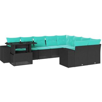 vidaXL 10-teiliges Gartensofa-Set mit Kissen, schwarzes Polyrattan vidaXL