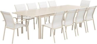 Sweeek Table de jardin extensible aluminium + 10 assises aluminium et textil&egrave;ne anthracite. 8 chaises. 2 fauteuils. 10 places. 290 x 100 x 75 cm