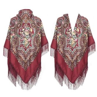 Generic Poncho Femme Hiver Chaud Chale Femme Hiver Chaud Cape Femme Pour la ville Grand Carr&eacute; 160X160 Cm Imprim&eacute; Pompons Style Ethnique Printemps-Automne