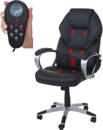 Hhg neuwertig] Massage-Bürostuhl 753, Drehstuhl Chefsessel, Heizfunktion Massagefunktion Kunstleder schwarz