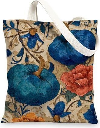 Generic Sacs fourre-tout en toile à motif floral élégant, sacs dépicerie réutilisables, légers et lavables pour voyage, plage, pique-nique, 33 x 38 cm