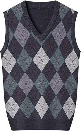 Generic Gilet Homme sans Manche- Pull Col V Grande Taille Imprim&eacute; &agrave; Carreaux en Losange Slim Casual Sweater Chic Et &Eacute;l&eacute;gants Confortable Temp&eacute;rament Polyvalen