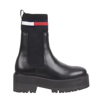 Tommy Jeans Schwarze Flatform Chelsea Sock Stiefeletten - - Shoes - Damen - Schwarzk - 39 EU