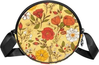Generic Sac &agrave; bandouli&egrave;re rond pour femme, petit sac &agrave; bandouli&egrave;re avec fermeture &eacute;clair et bretelles r&eacute;glables - Style d&eacute;contract&eacute; - Motif floral rouge