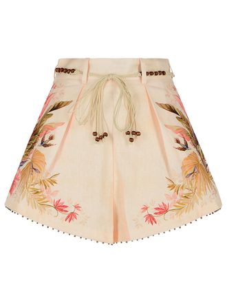Zimmermann «Tuck» en lin plissé de lin dans la couleur «Palm Floral» crème