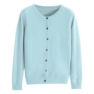Generic HUIFUAO - Cardigan en tricot pour femme, grande taille, boutonn&eacute; ouvert sur le devant, cardigan basique l&eacute;ger &agrave; manches longues chaud, bleu clair, S