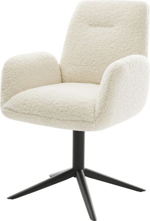 DELIFE Esszimmerstuhl Zoa-Flex Fußkreuz Schwarz Teddystoff Beige 360° drehbar Wippfunktion Taschenfederkern