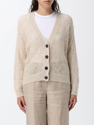 Brunello Cucinelli Cardigan ajour&eacute; en laine m&eacute;lang&eacute;e avec sequins et col en V