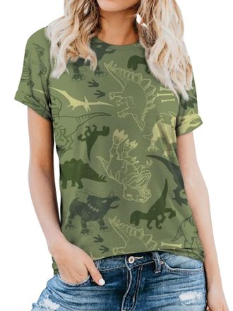 Dresswel Damen Dinosaurier T-Shirt Niedliche lustige T-Shirts Dino Grafikdruck Sommer Oberteile Frauen Rundhals Kurzarm Tee Tops Bluse