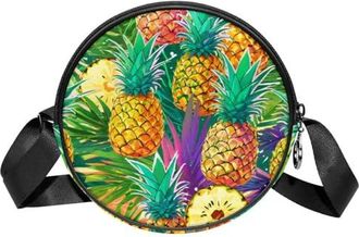 Generic Sac &agrave; bandouli&egrave;re rond rond pour femme, motif ananas avec fermeture &eacute;clair, bretelles r&eacute;glables, style d&eacute;contract&eacute;