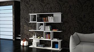 Hanah Home Modern White Bookshelf, 120 cm x 119.9 cm x 19.5 cm | 100% Melamine Coated Particle Board, 18 mm Thick | Wall-Mountable, Stylish & Functional Design