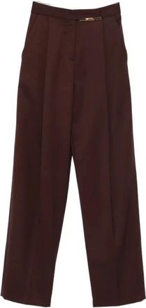 Elisabetta Franchi Femme, Pantalons, Brun, Taille: 36 FR Pantalon en Laine Vierge avec Plaque Bijou