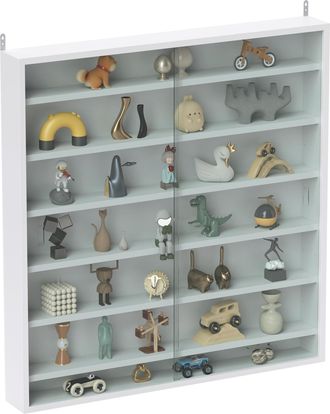 HOMCOM Vitrine f&uuml;r Wandvitrine, 80 x 9,5 x 83 cm, mit 6 h&ouml;henverstellbaren Einlegeb&ouml;den und 2 Schiebet&uuml;ren aus Glas, f&uuml;r Sammlung von Figuren und Miniaturaut