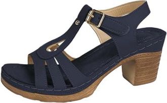 Generic Sandales pour femme avec talon bloc - Élégantes - Sandales de loisirs - Sandales dété à talons hauts - Chaussures dété confortables - Sandales romaine