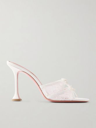 Amina Muaddi Eleonora Bow-detailed Lace And Leather Mules - Ivory