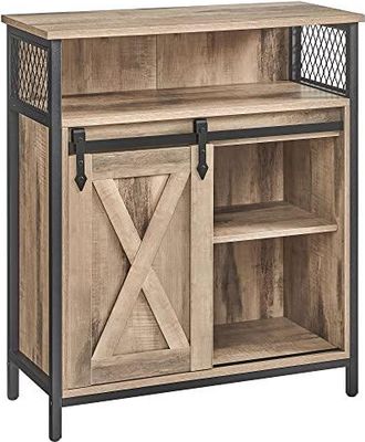Vasagle Meuble de Rangement, Buffet Cuisine, Commode, avec Porte Coulissante, 30 x 70 x 80 cm, Étagères Réglables, pour Salon, Marron Camel et Noir dencre LSC