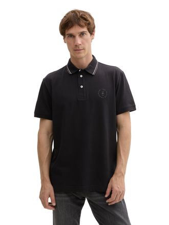 Tom Tailor Herren Basic Piqu&eacute; Poloshirt mit Logo-Print,29999 - Black, S