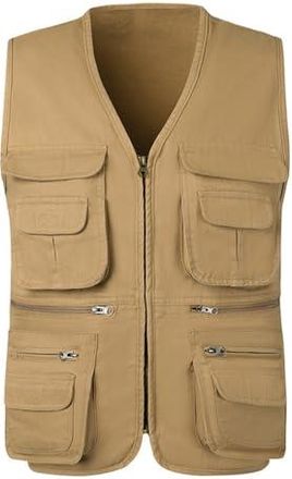 Generic Gilet dext&eacute;rieur d&eacute;contract&eacute; pour homme avec de nombreuses poches, gilet d&eacute;t&eacute; multifonction sans manches, en coton, convient pour la p&ecirc;che, le camping