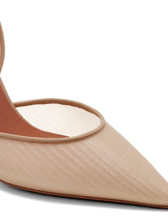 Amina Muaddi Womens Slingback D&eacute;collet&eacute; Holli Mesh Beige Pumps High Heel Shoes