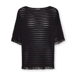 Elena Miro Gestreiftes- perforiertes Oberteil aus Viskosemischung - - Knitwear - Damen - Schwarzk - L/XL