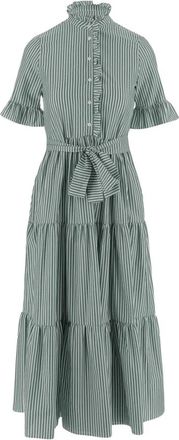 F.it Femme, Robes, Vert, Taille: 34 FR Robe en coton ray&eacute; avec col &agrave; volants