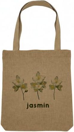 Fabulous Sac Shopping Tote Bag Aspect Lin - Jasmin Chic Nature Fleurs Minimaliste - Sac de Courses Toile Epaisse 360g Beige Naturel Cabas Port&eacute; Epaule Solide I