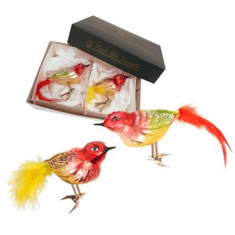 Krebs Glas Lauscha Baumschmuck Vogelset Mehrfarbig 10 cm - 2er Set - mundgeblasen & handdekoriert - edle Glasv&ouml;gel mit Clip f&uuml;r hochwertigen Christbaumschmuck