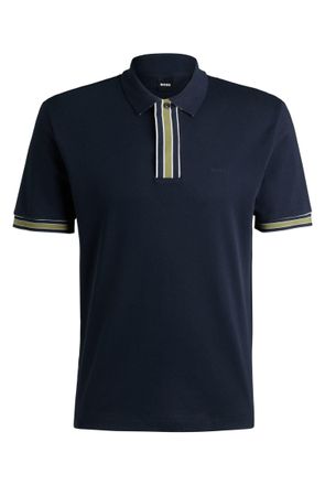 BOSS Herren Parlay 185 Poloshirt aus Interlock-Baumwolle mit Kontrast-Details Dunkelblau XL