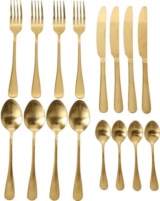Boltze Besteck Set Landlord (16 TLG., Set f&uuml;r 4 Personen inkl. Essl&ouml;ffel, Gabel, Messer, Teel&ouml;ffel, Farbe Gold, aus Edelstahl, Matt, Sp&uuml;hlmaschinenfest, Best
