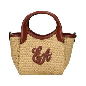 Emporio Armani Kleine Shopper-Tasche aus gewebtem Stroh mit Logo - - Bags - Damen - Braun - ONE SIZE
