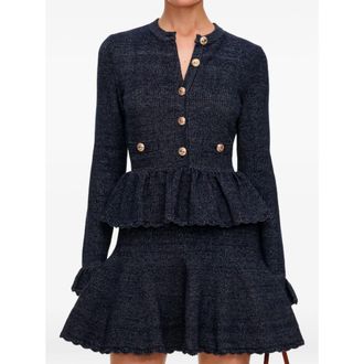 Self Portrait Navy Textured-knit Mini Dress