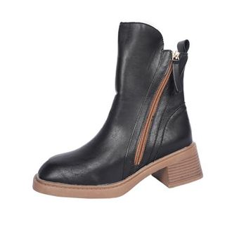 Generic Bottines &agrave; talons pour femme - &Eacute;l&eacute;gantes et d&eacute;contract&eacute;es - Couleur unie - R&eacute;tro - Fermeture &eacute;clair lat&eacute;rale - Confortables - Talon &eacute;pais - Classique 