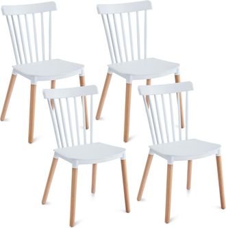 IDIMEX Esszimmerstuhl RAVI im 4er Set, Weiß - Moderne Küchenstühle aus Polypropylen, Stühle Esszimmer mit stabilen Beinen aus Buchenholz, Esszimmermöbel skan