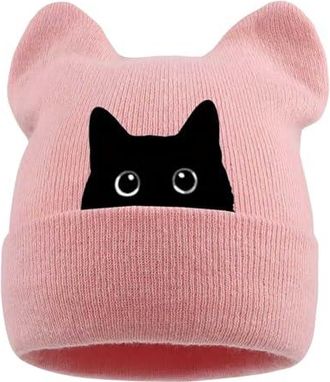 Generic Bonnet Femme Hiver Bonnet Femme Chapeau Femme Hiver Confortable Classique - Chat Brod&eacute; Chaud Hiver, Cache-Oreilles Doux, Parfait Cadeau pour Amie Ou P