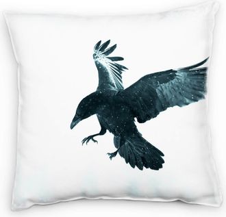 Paul Sinus Art Tiere, Fliegender Rabe, schwarz, grau Deko Kissen 40x40cm f&uuml;r Couch Sofa Lounge Zierkissen - Dekoration zum Wohlf&uuml;hlen