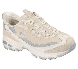 Skechers Femme DLites-Smooth Nostalgia, Hands Free Slip-ins Basket, Natural Leather/Duraleather/Grey Mesh/Trim, 43 EU