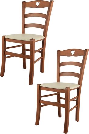 Tommychairs Tommychairs - 2er Set Stühle CUORE für Küche und Esszimmer, Robuste Struktur aus lackiertem Buchenholz im Farbton Kirschholz und gepolsterte Sitzfläch