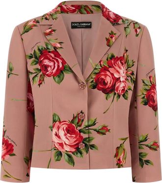 Dolce & Gabbana Femme, Vestes, Multicolore, Taille: 46 FR Blazer en cr&ecirc;pe de soie &agrave; imprim&eacute; roses Bouquet All-over