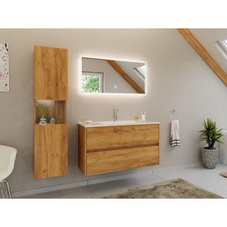 Magnolia Home Badm&ouml;bel Set Taifun 3tlg. 100 cm mit LED Spiegel und Hochschrank eiche gold