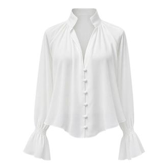 Actualee Blouse &agrave; col montant avec fronces - Femme - Blouses et Chemises - Blanc - Taille: 36 FR