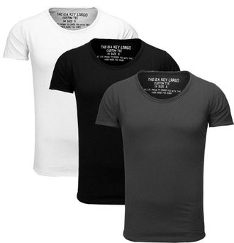 Key Largo T-Shirt Bread vintage Look uni Basic T00621 (3er-Pack, 3-tlg., 3er-Pack) Rundhalsauschnitt unifarben kurzarm slim fit