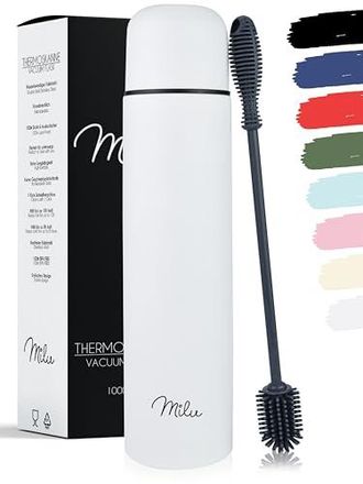 Milu Bouteille isotherme en acier inoxydable - 1L, 750ml, 500ml - Thermo Double Paroi, Sans BPA, Transport Caf&eacute;, Th&eacute;, Eau (Blanc, 1000 ml)