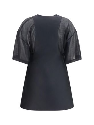 Balenciaga Womens Hybrid Dress With Sheer T-Shirt Black Merino Wool Ovis Aries; Silk