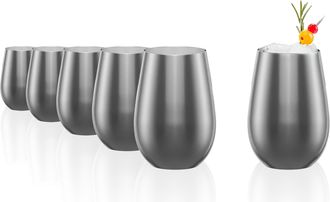 Stölzle Wassergläser Elements metallic Silber 6er-Set 465 ml - Allroundgläser für Wasser, Saft & Cocktails - Hochwertige Trinkgläser aus Kristallglas - Spülma